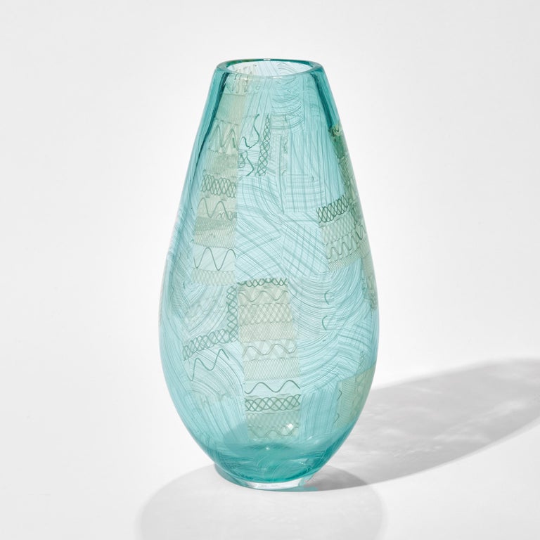 Tapestry No 16, a patterned jade green and white glass vase by Scott ...