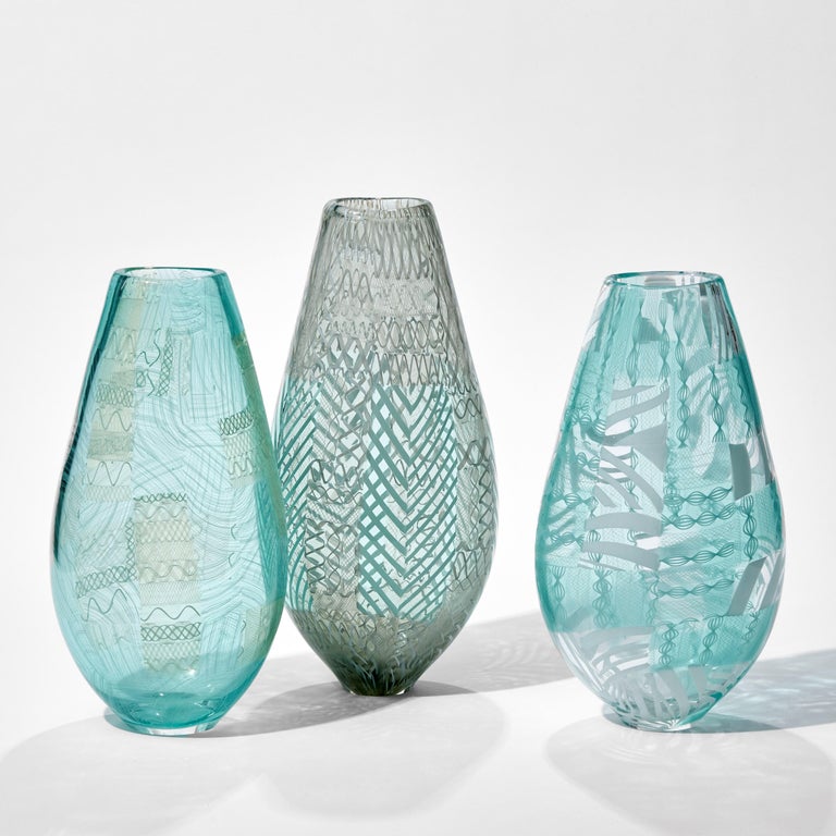 Tapestry No 16, a patterned jade green and white glass vase by Scott ...