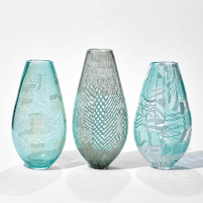 Tapestry No 16, a patterned jade green and white glass vase by Scott ...