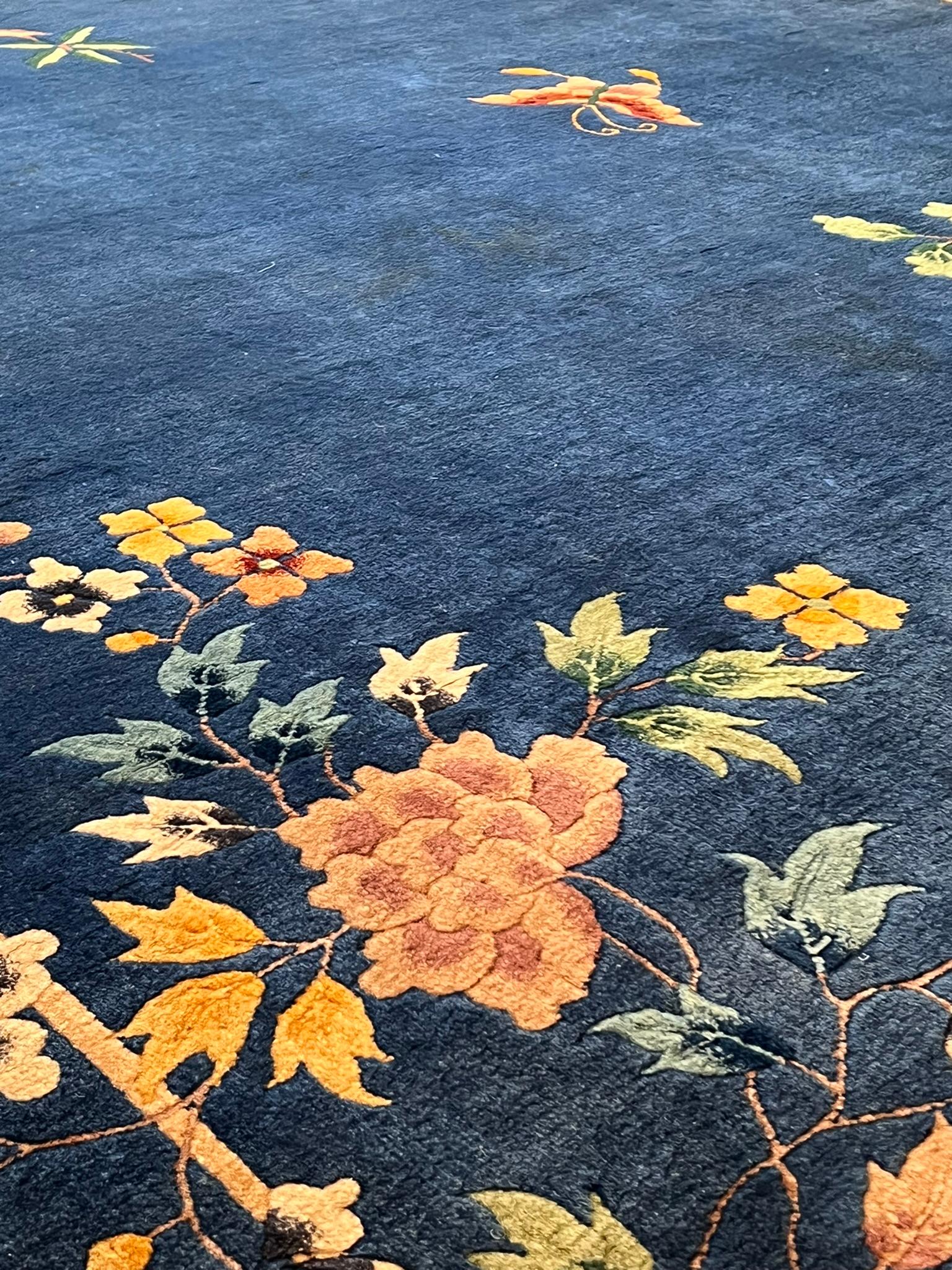 Art Deco rug light blue background with a butterfly and cascades of ...