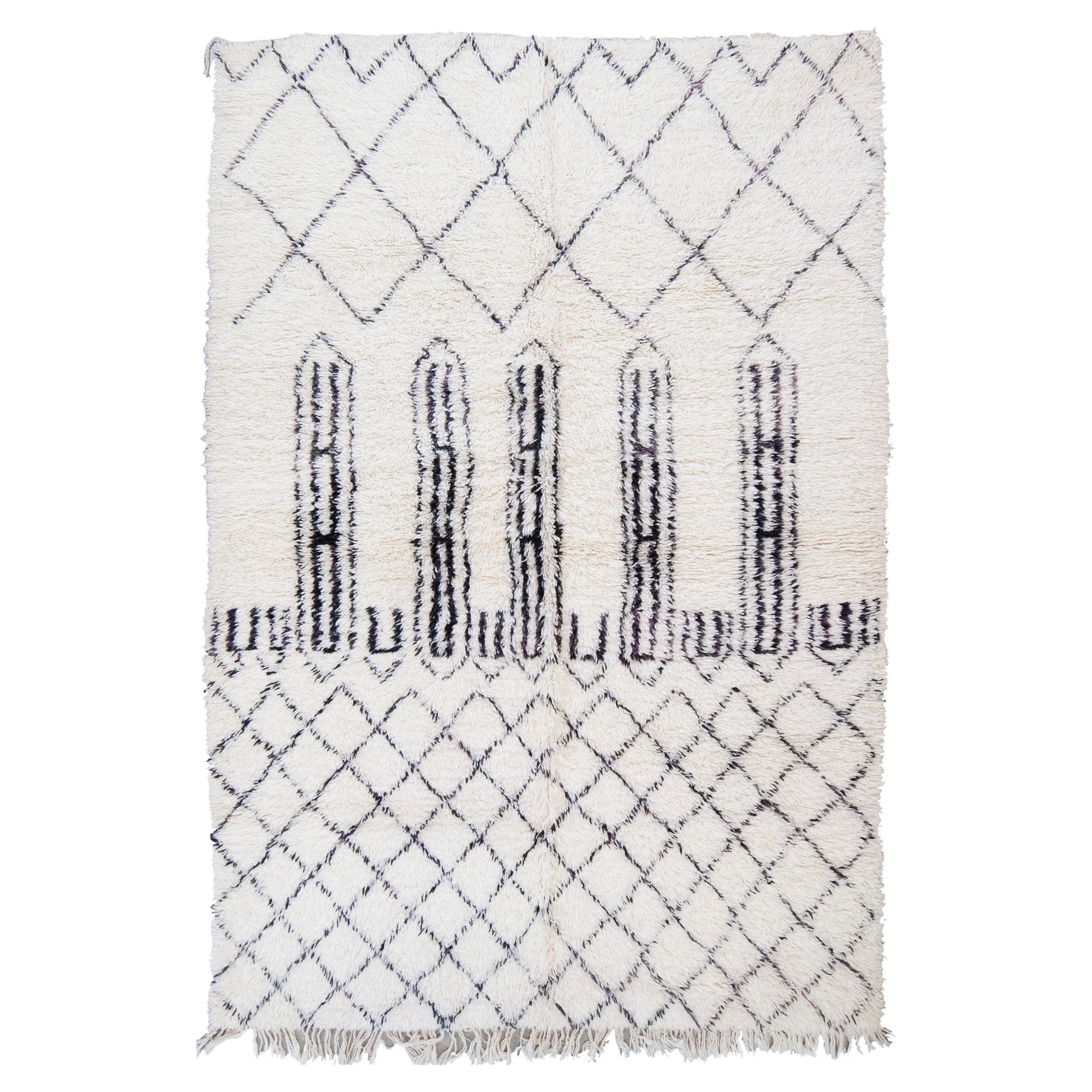 Vintage Moroccan Berber Rug Handmade in Natural Black and White Wool ...