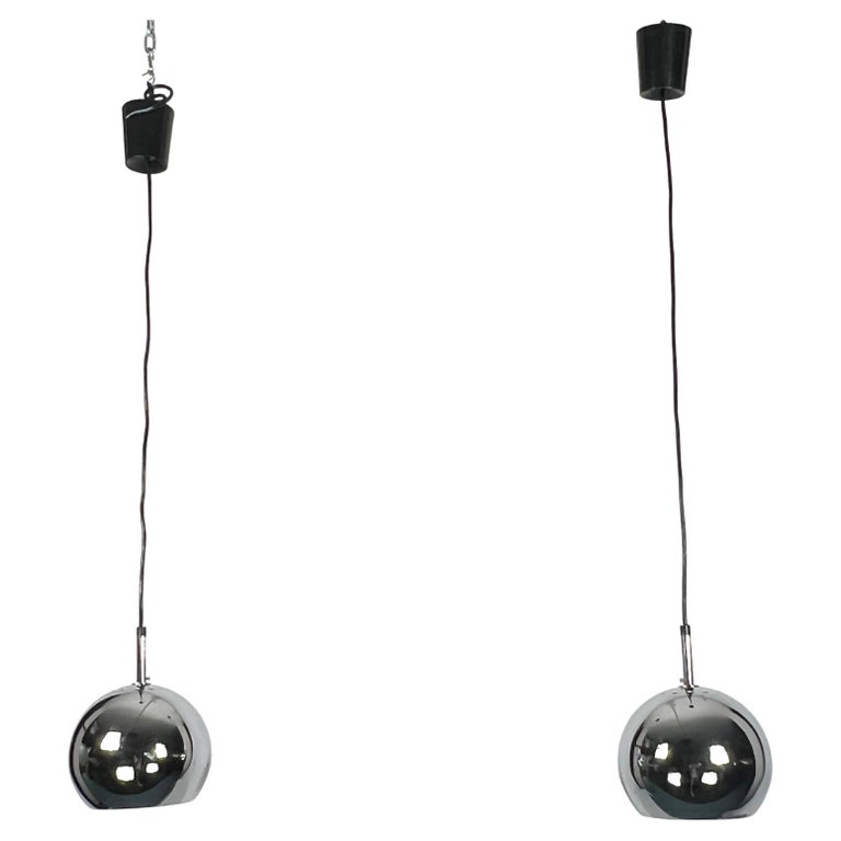 Targetti, Set of Two Chrome Sphere Pendant Lamps from 70s For Sale at ...