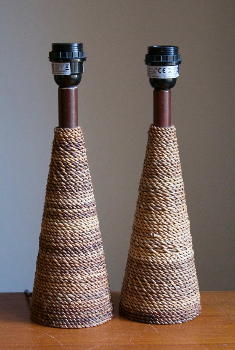 Tarogo Japan, Table Lamps, Wood, Waxed Cord, Philippines, 1980s at 1stDibs
