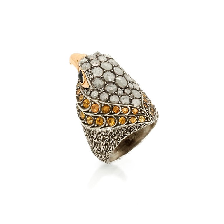 Taru Jewelry Falcon Diamond Sapphire Rose Gold and Silver Ring For Sale ...