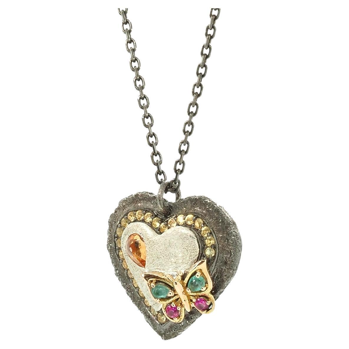 Taru Jewelry Flamingo Sapphire Ruby Diamond Rose Gold and Silver Heart ...