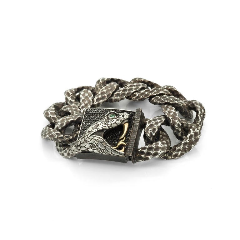 Taru Jewelry Serpent Emerald Diamond Yellow Gold and Silver Bracelet ...