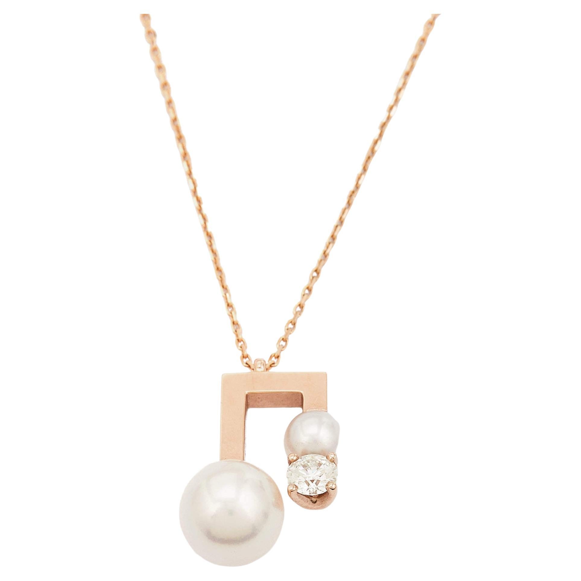 Tasaki Cultured Pearl Diamond 18k Rose Gold Necklace at 1stDibs ...