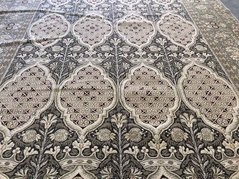 Taupe Floral Motif Area Rug For Sale at 1stDibs