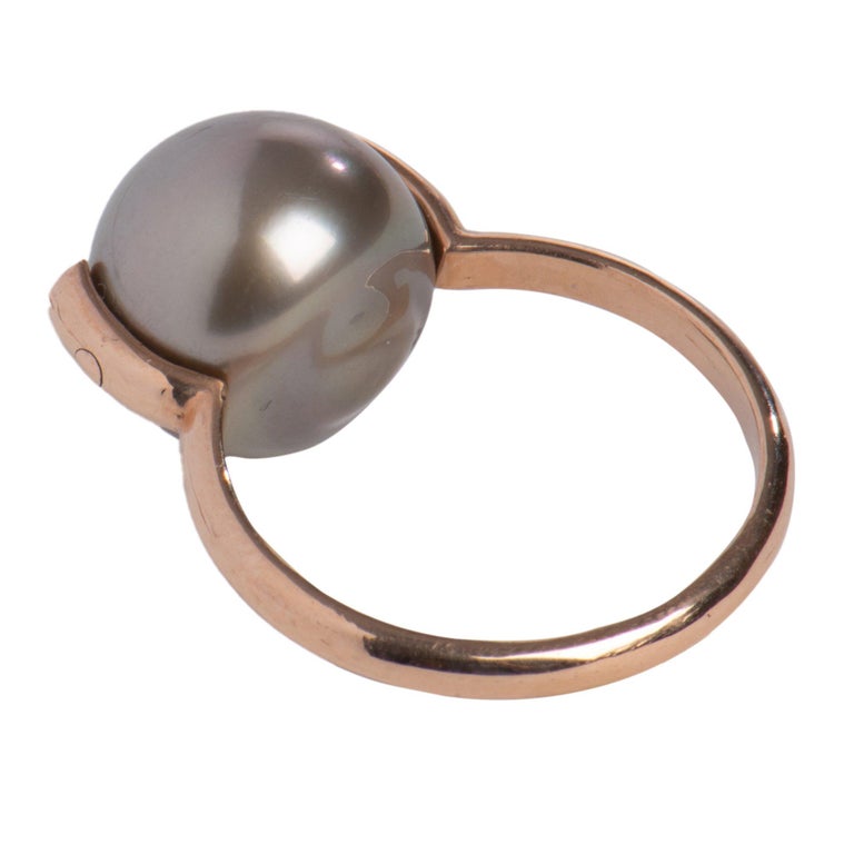 Taupe Tahitian 14 Karat Pink Gold "U" Shank Ring For Sale at 1stDibs