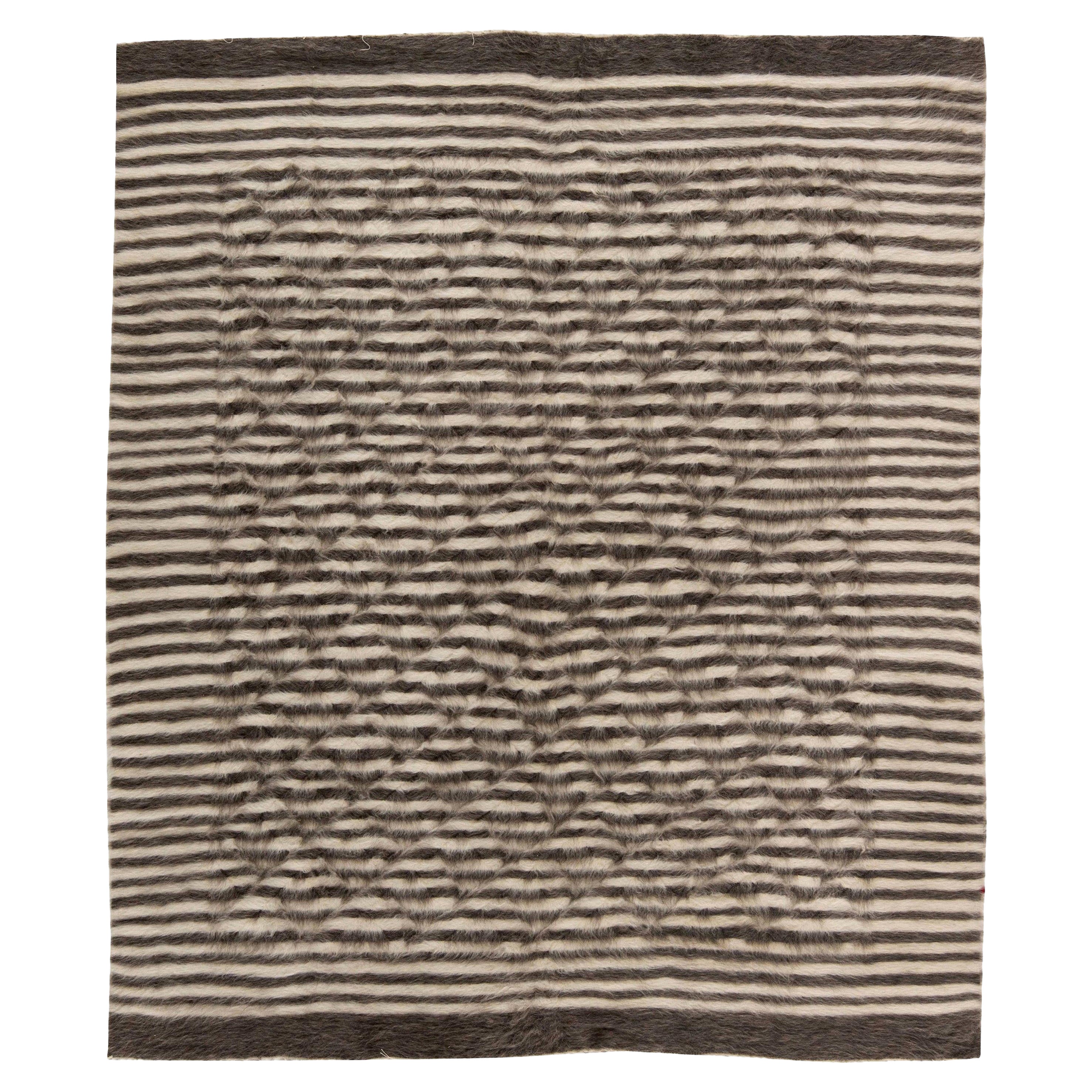 Mid-Century Modern Goat Hair Rug with Stripes 'Wide' For Sale at 1stDibs