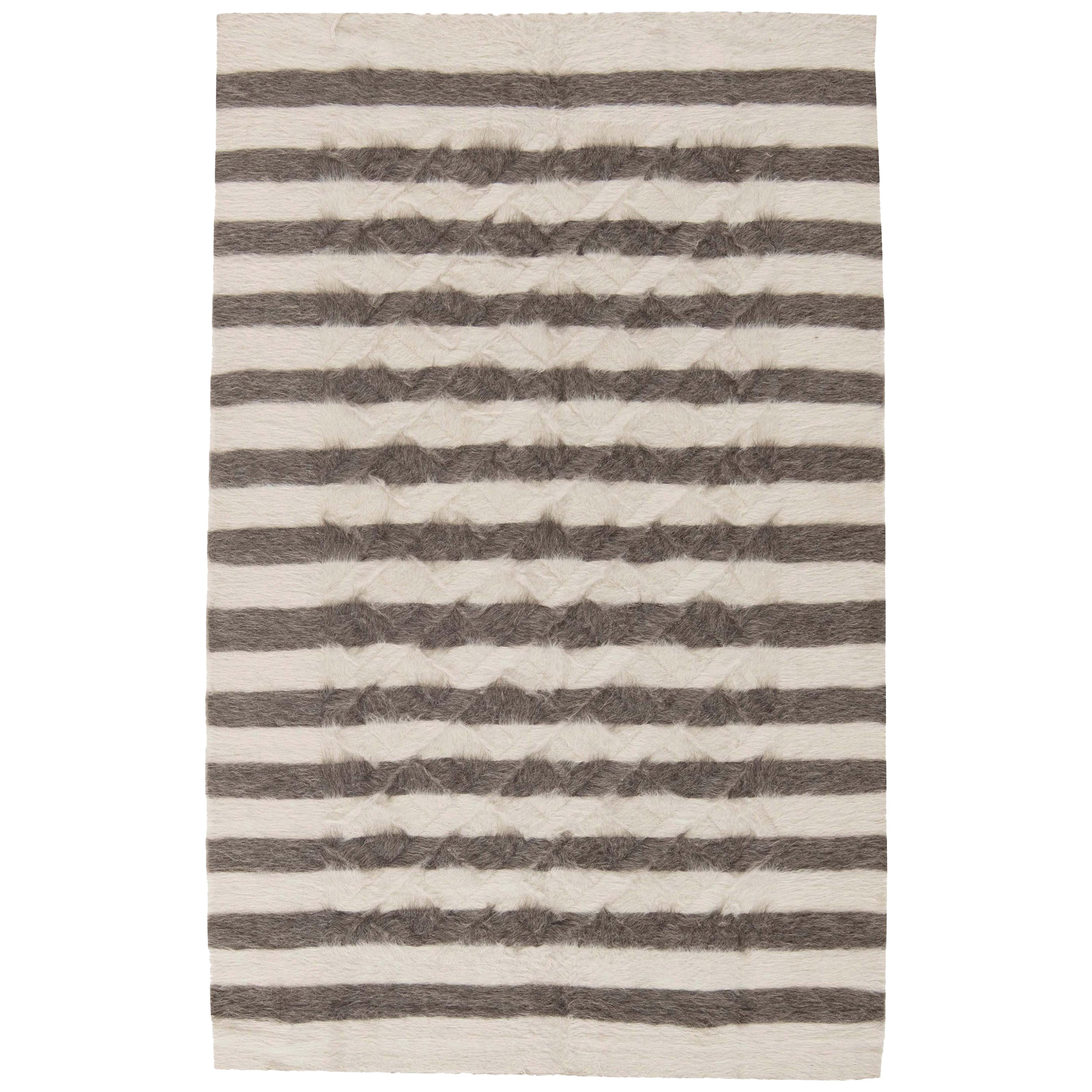 Modern Taurus Collection Striped White, Gray, Goat Hair Rug by Doris ...