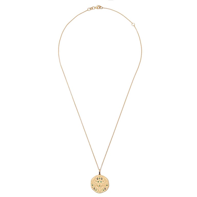 Taurus Zodiac Charm Necklace, Lucky Stone is Diamond and Emerald 14K ...