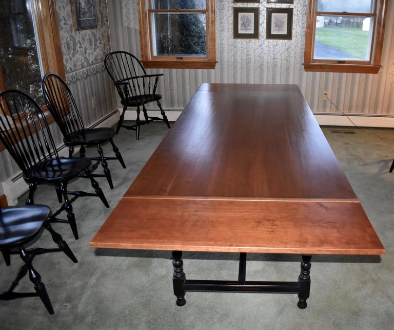 Tavern Table in Cherry, Black Base, 8 Matching Windsor Chairs ...