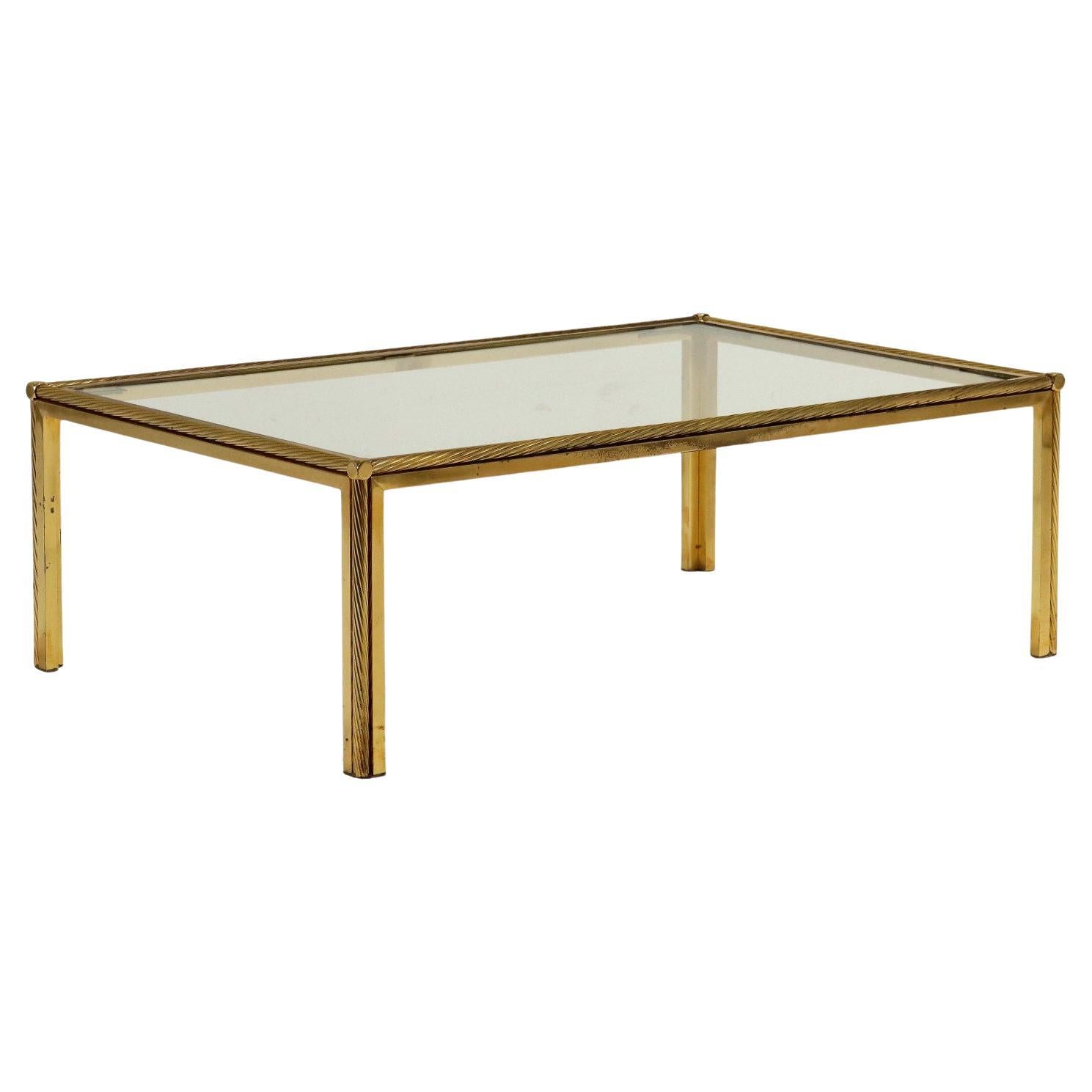 80s glass and brass coffee table For Sale at 1stDibs