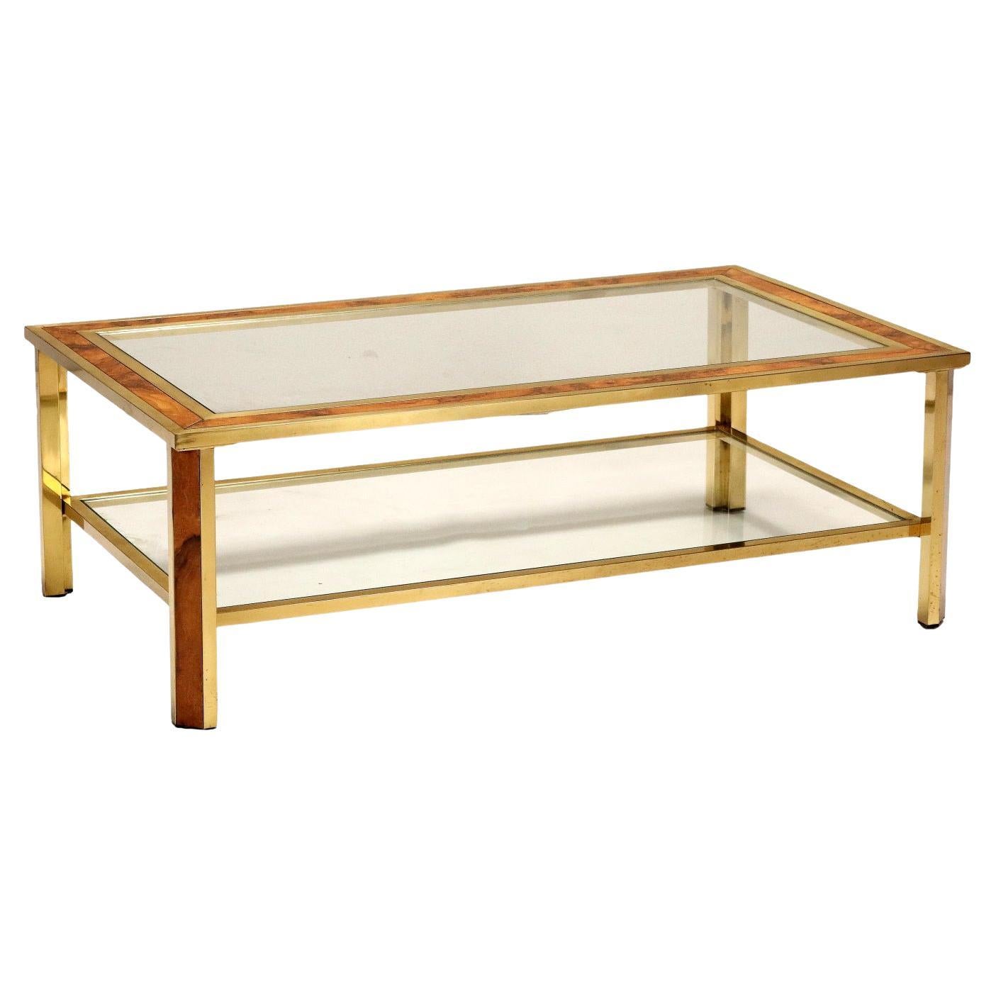 Low coffee table 70s-80s, brass and glass For Sale at 1stDibs