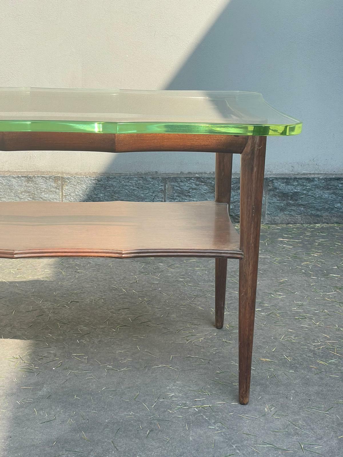 Tavolino Design 1950s Cristallo di Forte Spessore Legno Attrib. Fontana ...