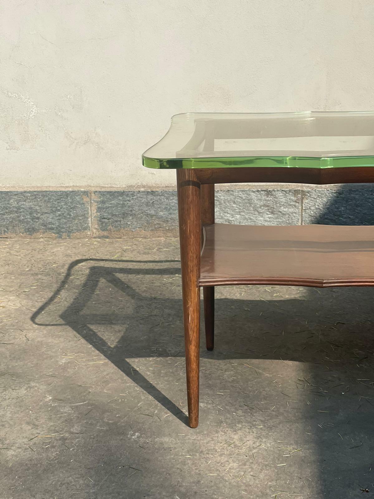 Tavolino Design 1950s Cristallo di Forte Spessore Legno Attrib. Fontana ...