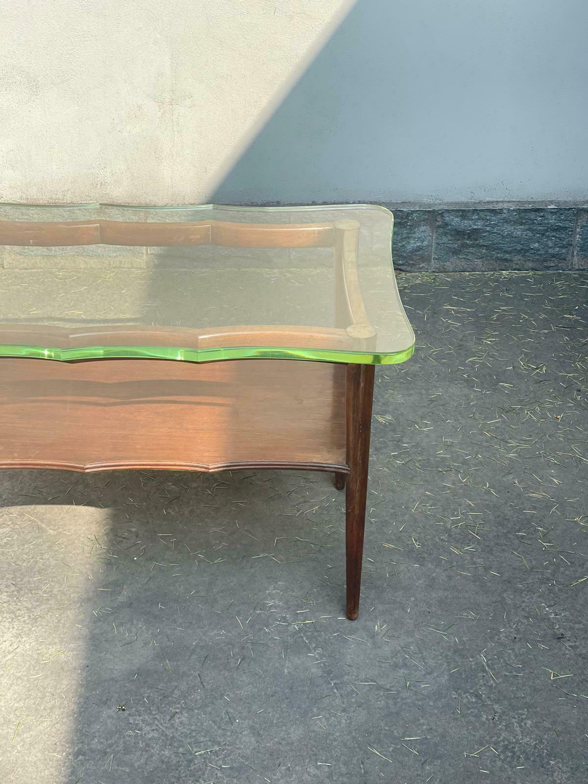 Tavolino Design 1950s Cristallo di Forte Spessore Legno Attrib. Fontana ...