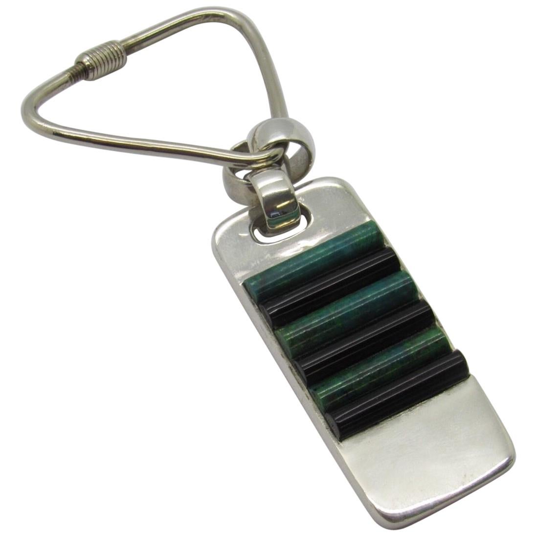 Taxco Mexico J. Gomes Sterling Silver Onyx and Green Turquoise Keychain ...