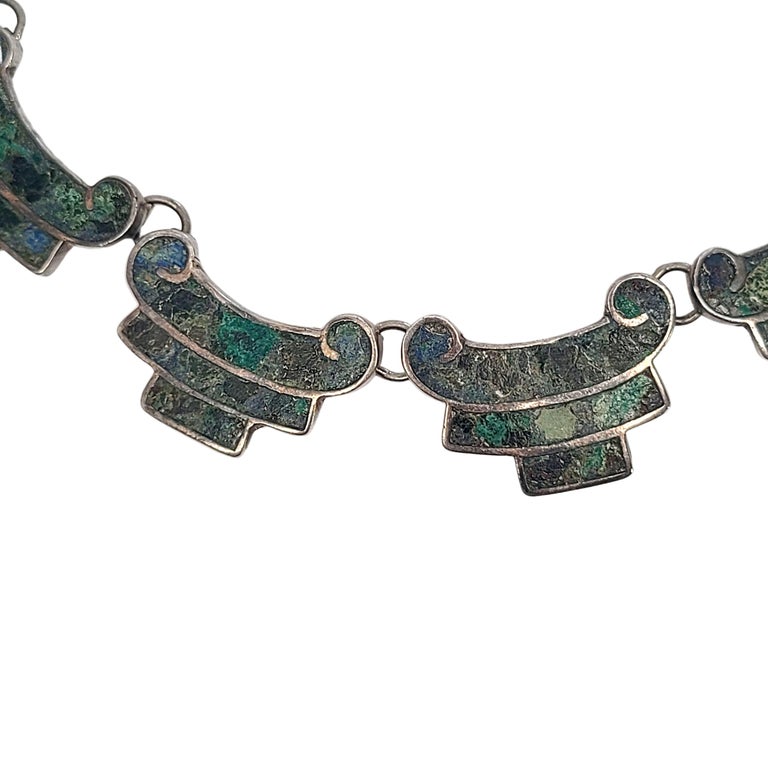 Taxco Mexico Sterling Silver Crushed Turquoise Choker Necklace For Sale ...