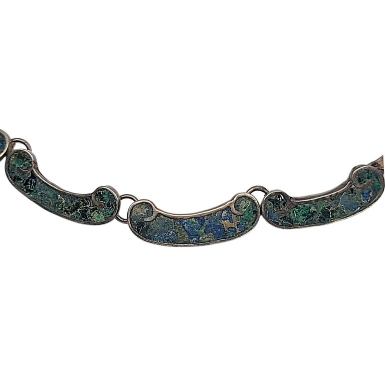 Taxco Mexico Sterling Silver Crushed Turquoise Choker Necklace For Sale ...