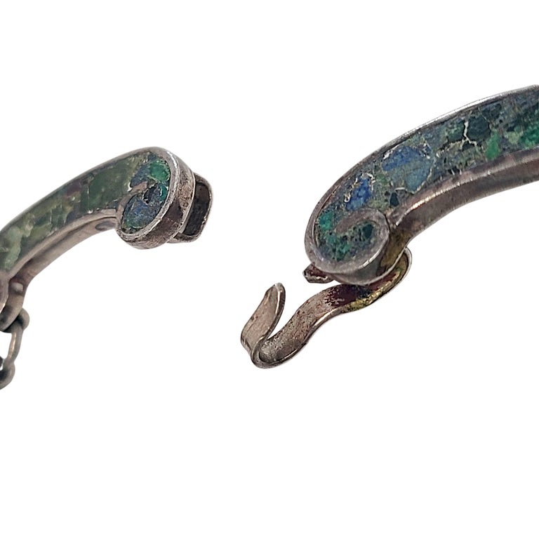 Taxco Mexico Sterling Silver Crushed Turquoise Choker Necklace For Sale ...