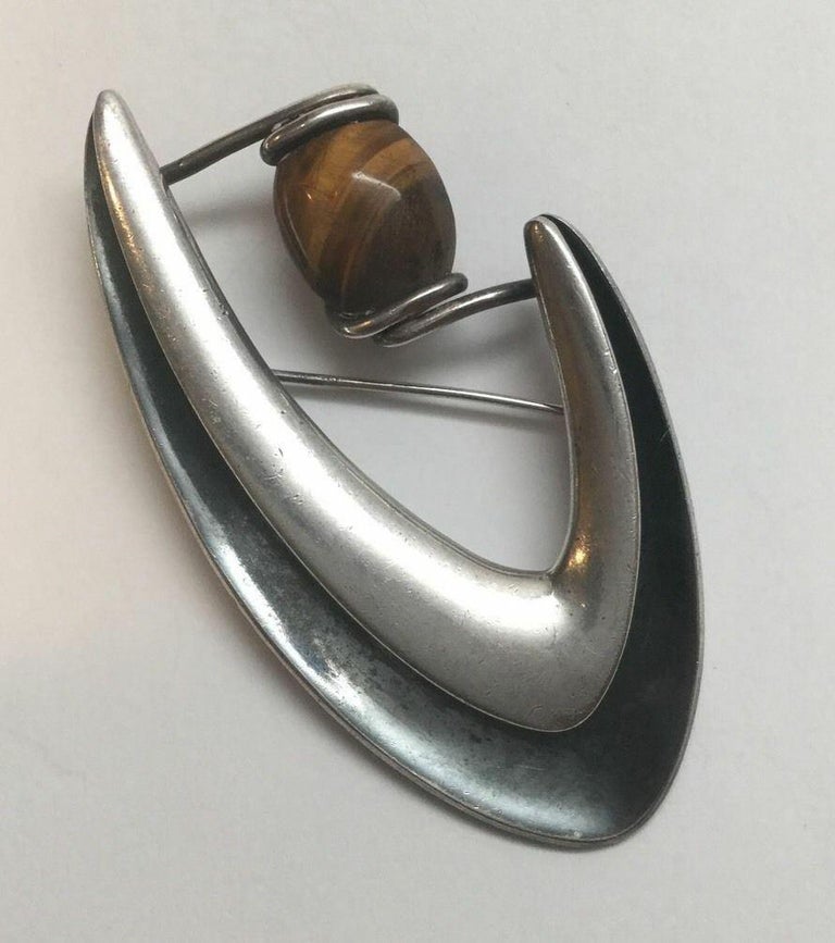Taxco Sigi Pineda Sterling Silver Tigers Eye Boomerang Pin Brooch 84 at ...