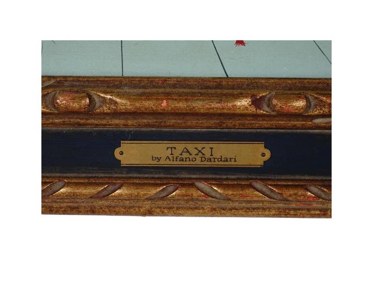 Taxi Surrealist Painting Clowns Signed Alfano Dardari For Sale at 1stDibs