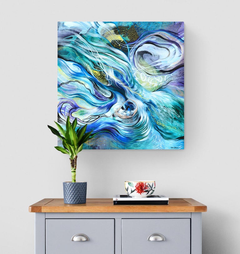 Tay Dall - Detailed Blue Abstract Oil Painting "Small Synthesis 1" For ...
