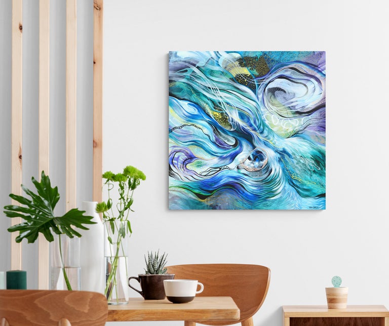 Tay Dall - Detailed Blue Abstract Oil Painting "Small Synthesis 1" For ...