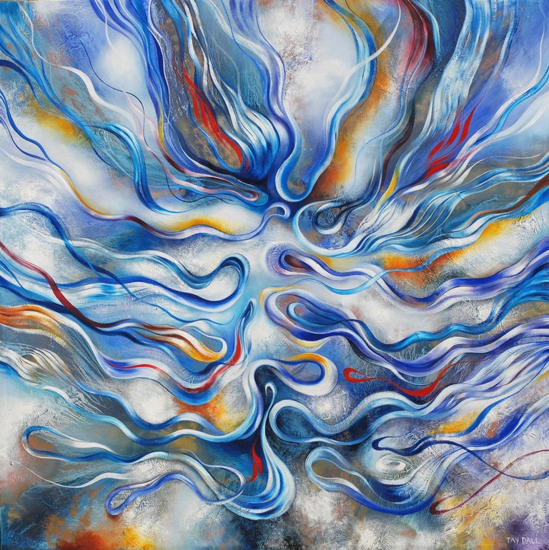 Tay Dall - Large Blue Abstract Painting "New Large Unfolding Streamer ...