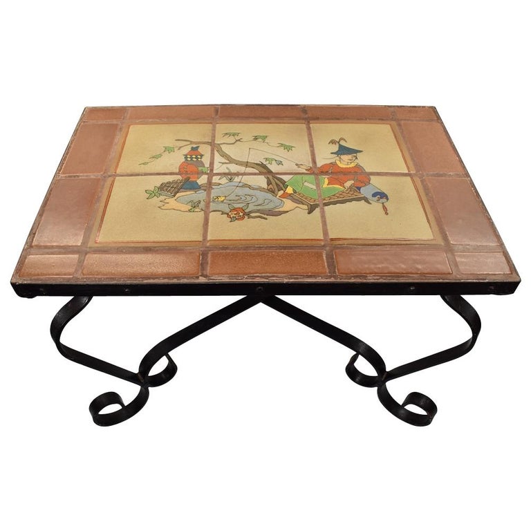 Taylor Tilery California Pottery 1930s Asian Boy Fishing Scenic Tile ...