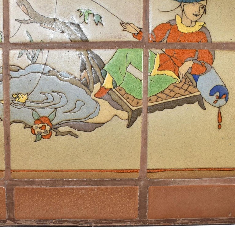 Taylor Tilery California Pottery 1930s Asian Boy Fishing Scenic Tile ...