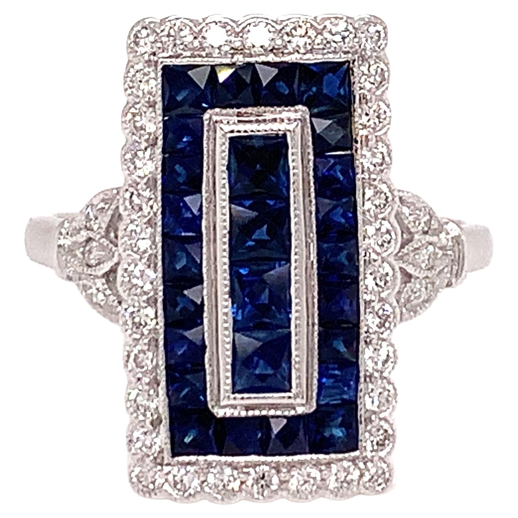 Art Deco Style Sapphire and Diamond Flower Motif Ring at 1stDibs