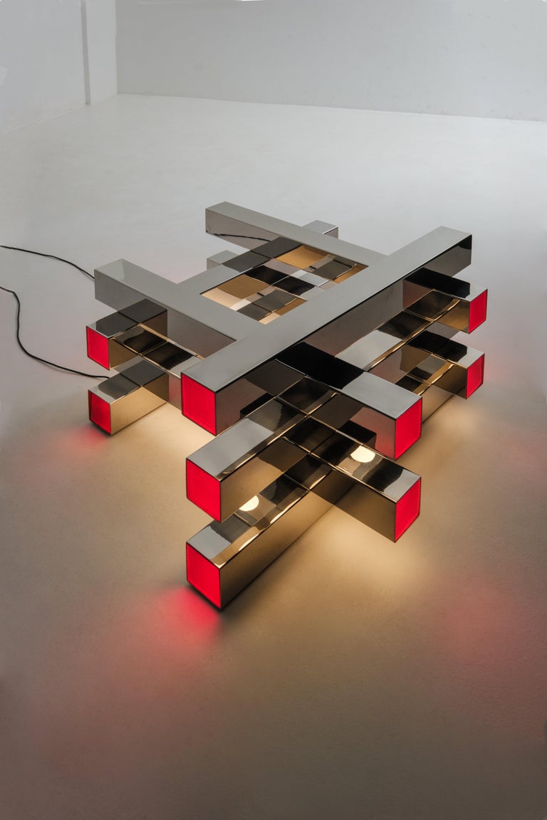Tbilisi Modular Floor Light 5 Beams in Mirror-Polished Stainless Steel ...
