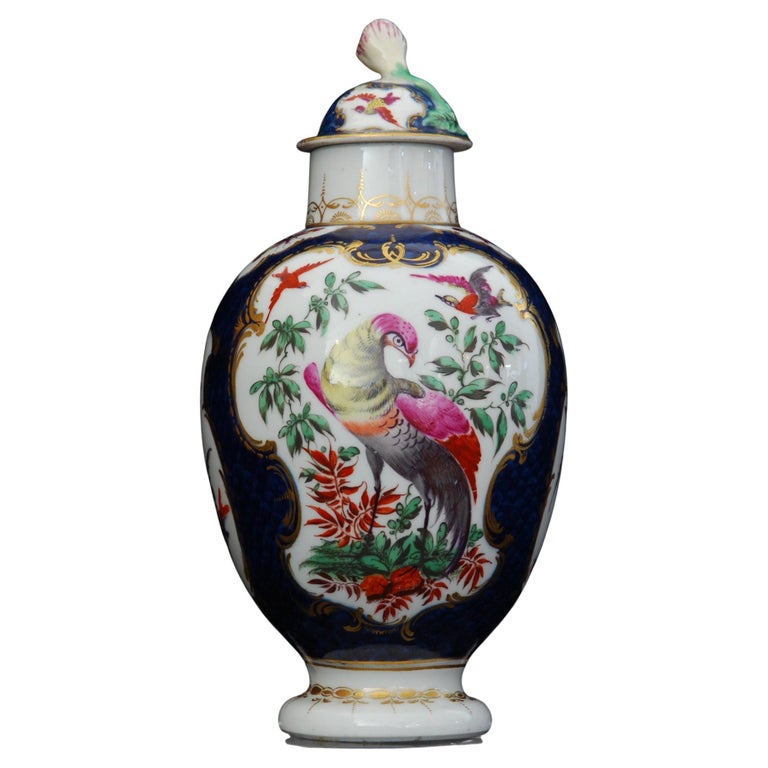 Tea Canister, Exotic Birds on a Blue Scale Background, Worcester, circa ...