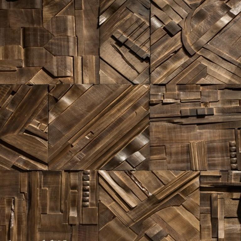 Charcoal Brutalist Sculptural Collage Artwork, Mural from Upcycled Wood ...