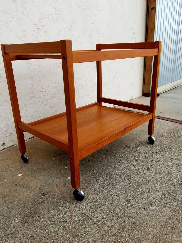 Teak Bar Cart with Ceramic Tile For Sale at 1stDibs