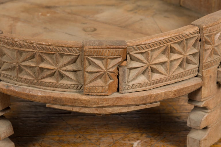 Teak 1920s Indian Chakki Grinding Table with Hand Carved Geometric ...