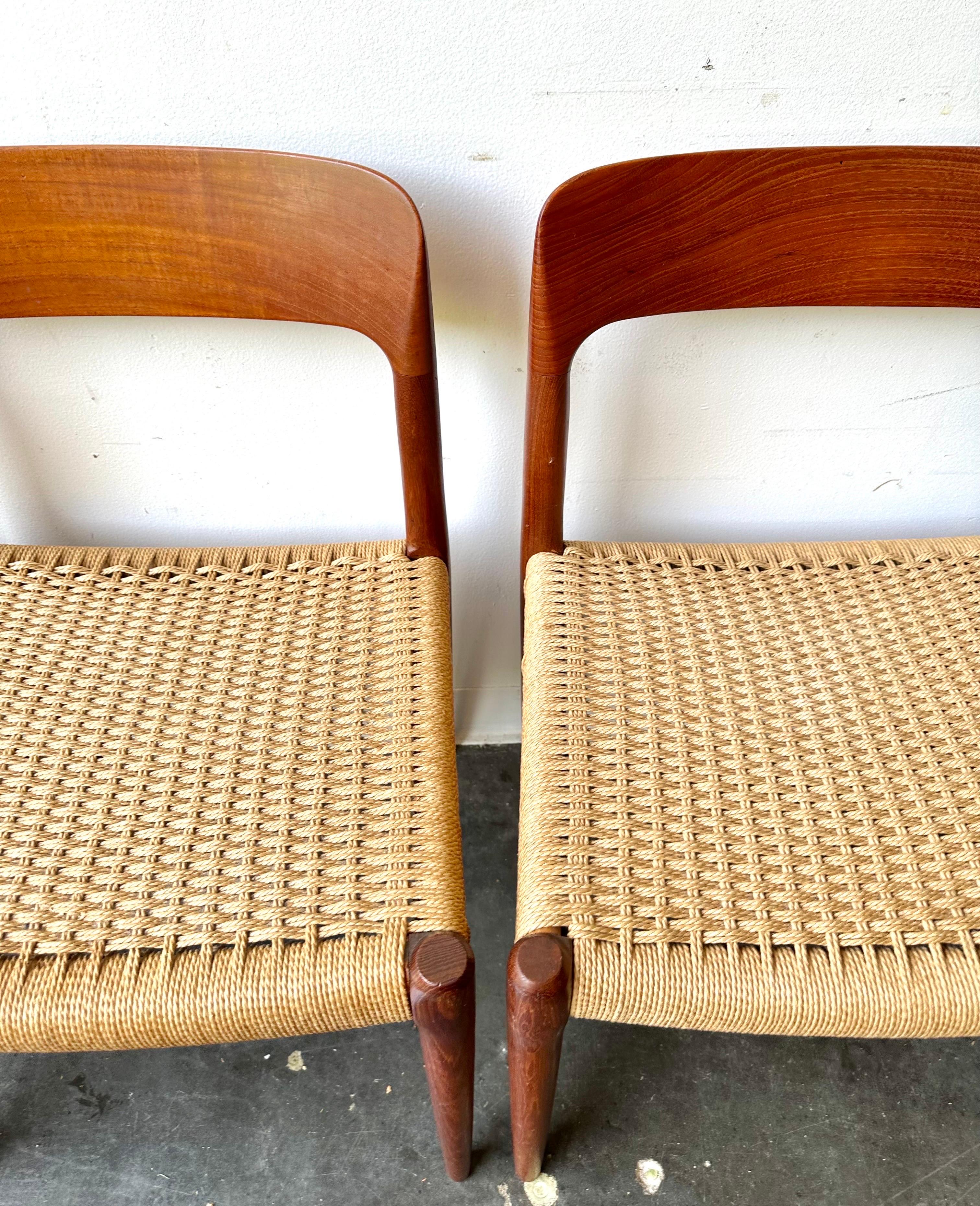 Teak and cane Moller model 75 dining chairs For Sale at 1stDibs