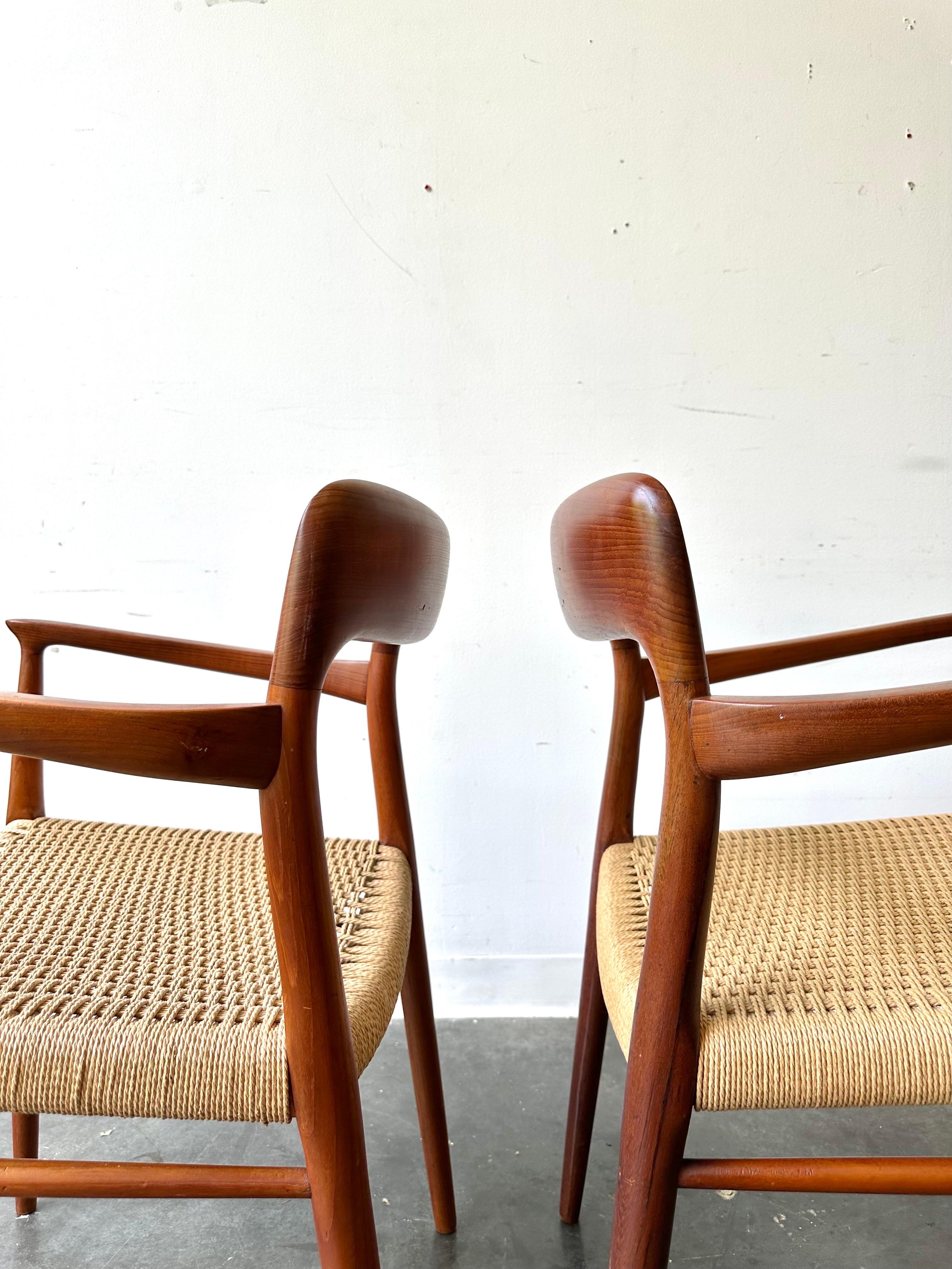 Teak and cane Moller model 75 dining chairs For Sale at 1stDibs
