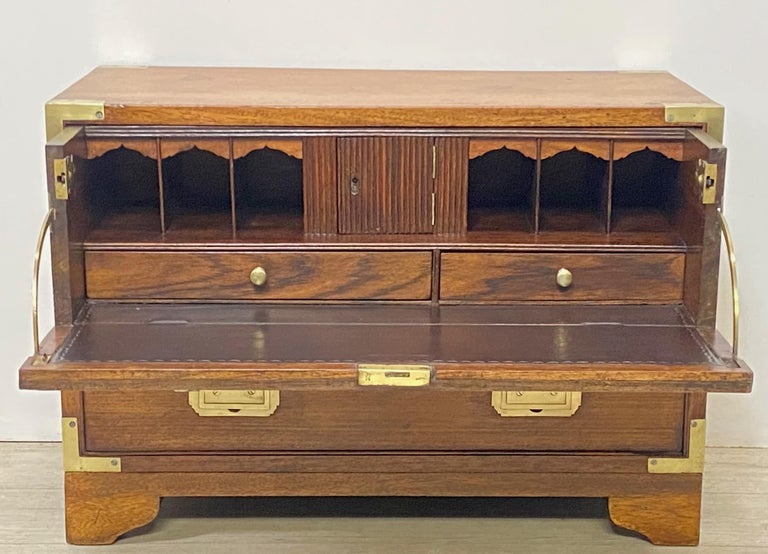 Teak and Mahogany Campaign Chest Coffee Table / Writing Desk, 19th ...