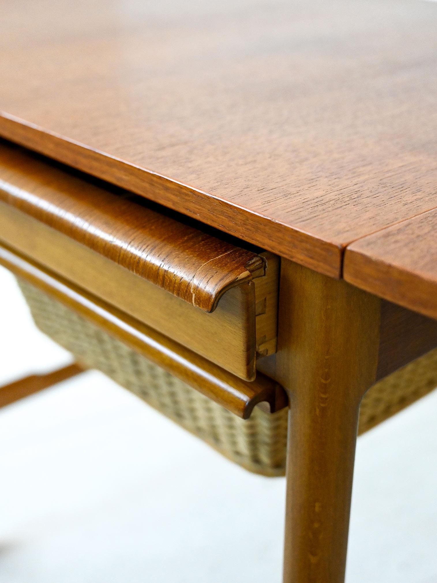 Teak and Rattan Wool Holder For Sale at 1stDibs