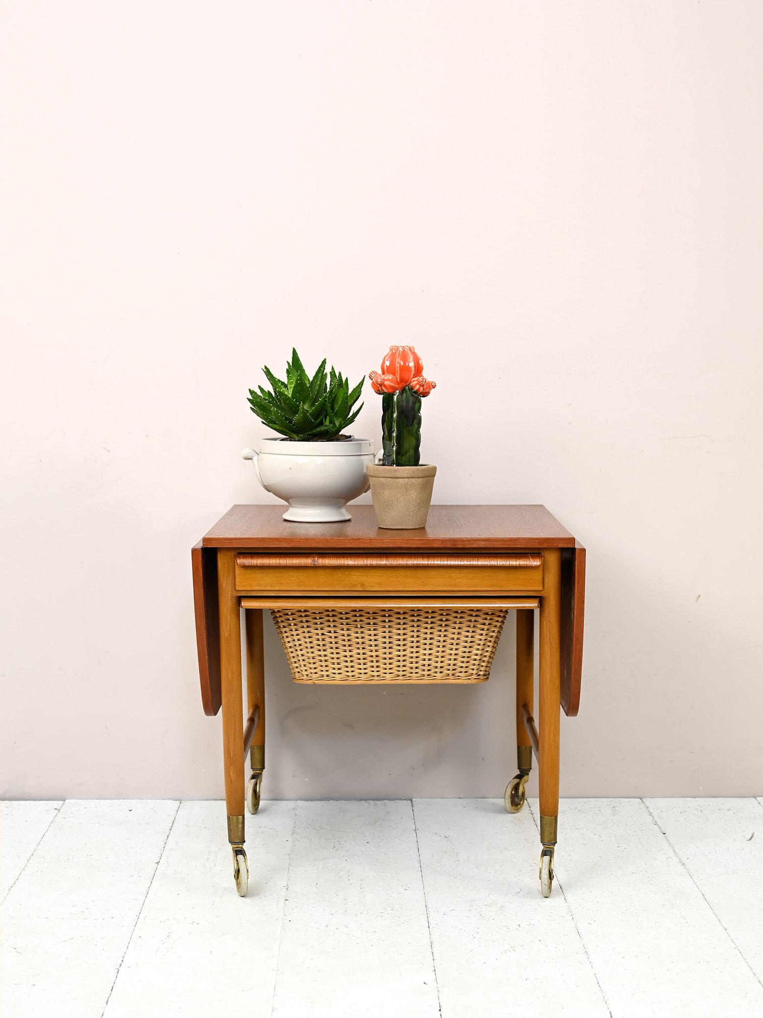 Teak and Rattan Wool Holder For Sale at 1stDibs