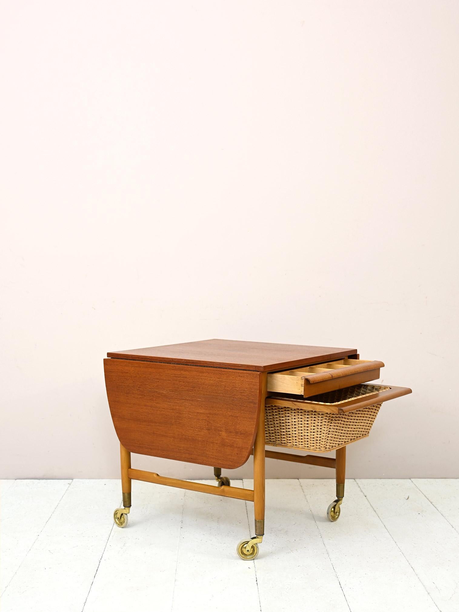 Teak and Rattan Wool Holder For Sale at 1stDibs