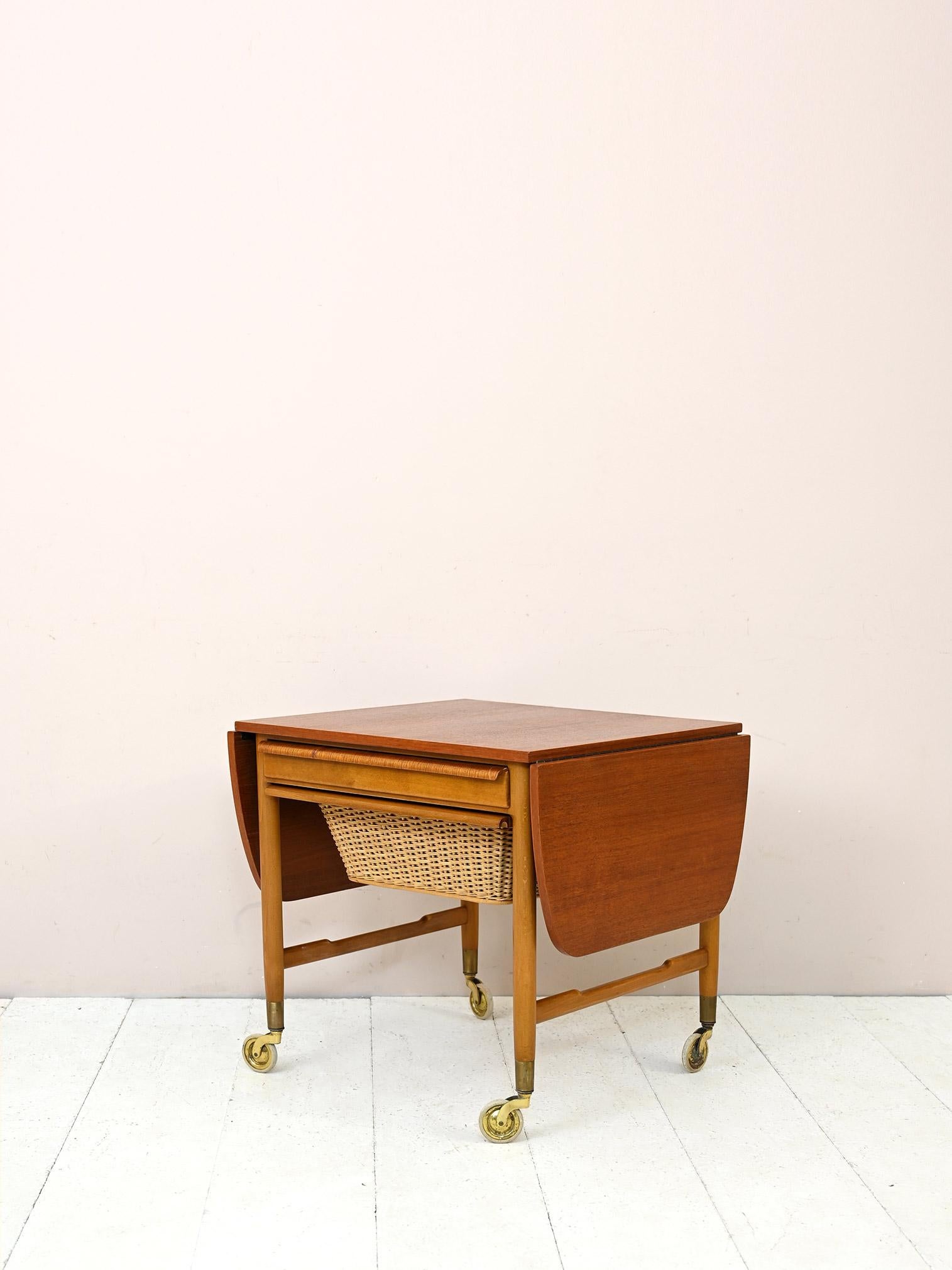 Teak and Rattan Wool Holder For Sale at 1stDibs