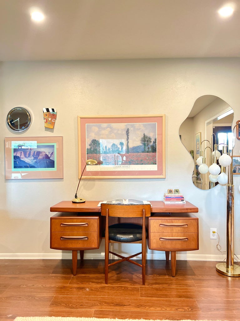 teak and walnut trim mcm floating top desk from G Plan by Ib Kofod ...