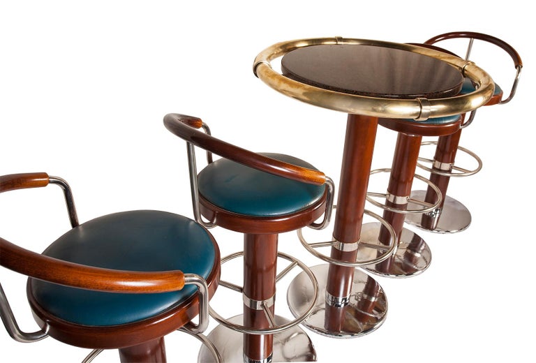 Teak and Chrome Bar Stools and Granite High Top Table from European ...