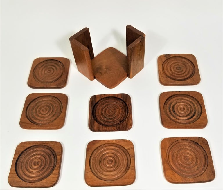 Teak Coasters with Holder Mid Century, 1960s at 1stDibs | mid century ...