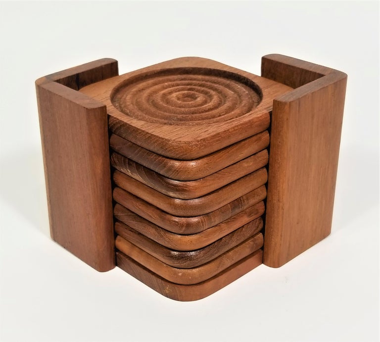 Teak Coasters with Holder Mid Century, 1960s at 1stDibs | mid century ...